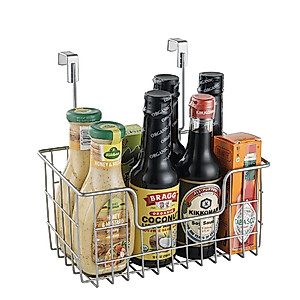 JUNCHU CHERRY 2 Pack The Cabinet Door Organizer, Hanging Wall Mount Storage Wire Basket,Grid Storage Basket for Kitchen,Pantry Bathroom,Cabinet,Chrome