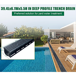 Natotela Deep Profile HDPE Trench Drain-39.4Lx6.1Wx5.5H in. Channel Drain with Grates,6 Pack Total Length 236.22 in, Plastic Trench Drain System for Outdoor,Downspout,Yard Fence,Pool,Sidewalk,Patio