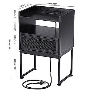 ZEXVIDA Small End Table Nightstand with Charging Station for Small Space,Bedside Table with Storage, Modern Industrial Sofa End Table for Small Place Living Room Bedroom Apartment,Black