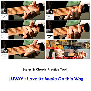 Luvay Pocket Guitar, Finger Exercise, Scales & Chords Practice Tool (6 Fret Black)