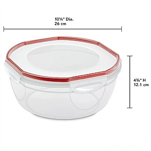 Sterilite 03938604 Rocket Red Ultra Seal 2.5 Quart Clear Plastic Food Storage Latching Bowl Container Box with Lid, Clear/Red
