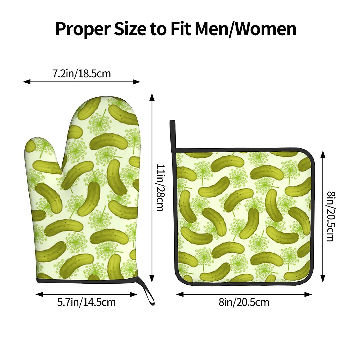 Pickle Fabric Oven Mitts & Pot Holders Sets Potholders with Hanging Loop Non-Slip Kitchen Cooking Gloves for BBQ Baking Grilling
