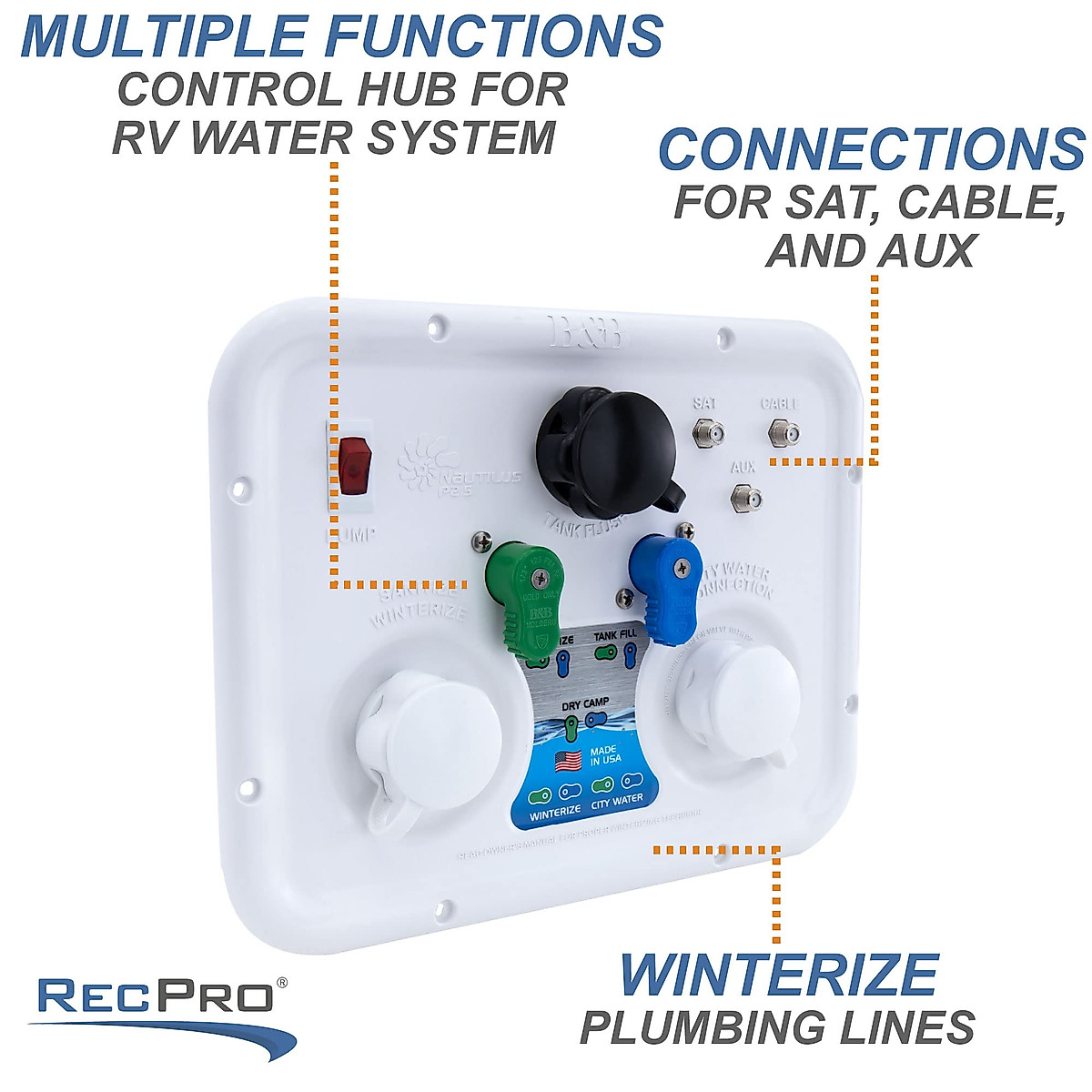 RecPro RV Water Management Panel | Nautilus P2.5 | 7-Function City-Water Fill (Yes, Include Install Kit) | Made in USA