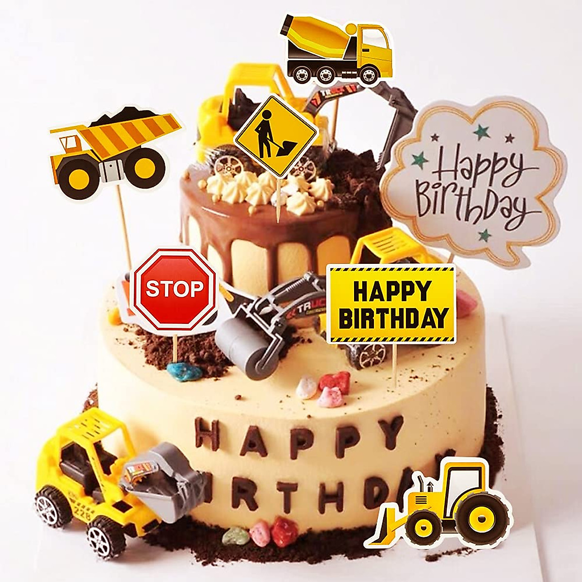 Garma Birthday Party Decorations for Kids, Construction Birthday Party Supplies with Excavator Foil Balloons,Construction Signs,Cupcake Toppers, Banners for Construction Birthday Party Decorations Kit