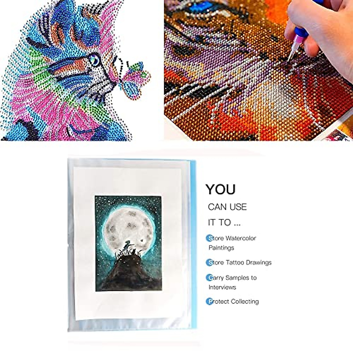 A3 40 Pags Diamond Painting Storage Book,Art Portfolio Painting Storage Book,Clear Pockets Art Plastic Sleeves Protectors,for 44X32.5X2cm Sketches Painting Presentation (White)