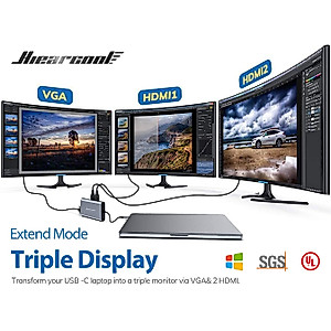 Hiearcool USB C Hub, USB-C Laptop Docking Station, 11IN1 Triple Display Type C Adapter Compatible for Dell Hp Lenovo Windows (2HDMI VGA PD3.0 SD TF Card Reader Gigabit Ethernet 4USB Ports)