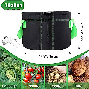 6-Pack 7 Gallon Garden Plant Grow Bags, Double Layer Premium Breathable Nonwoven Fabric Plants Pots with Handles and Shrink String for Vegetables/Fruit/Flowers - Indoor/Outdoor (Black)