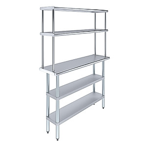 Amgood Stainless Steel Work Table with 2 Shelves | Metal Kitchen Prep Table & Shelving Combo (14" x 48" Table with 2 Shelves + 12" Overshelf)