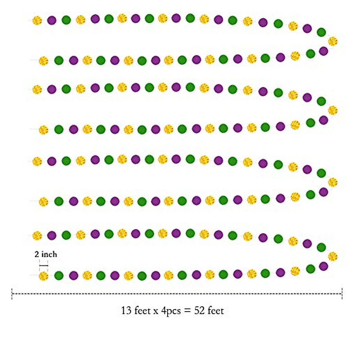 Gold Purple Green Circle Dots Garland Kit Mardi Gras Decoration Paper Bead Polk Dot Streamers Fat Tuesday/Shrove Tuesday Hanging Bunting Banner Backdrop Party Supplies Baby Shower/Wedding/Birthday