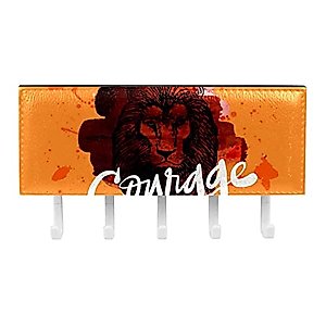 Lion Mail Holder Organizer and Key Hooks PU Front, Self Adhesive Key Rack with 5 Hooks Perfect for Entryway, Hallway，Bathroom ，Kitchen