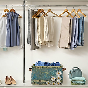 Flower Floral Daisy Wood Storage Bin Canvas Toys Storage Basket Bin Large Storage Cube Box Collapsible with Handles for Home Office Bedroom Closet Shelves，1 pc