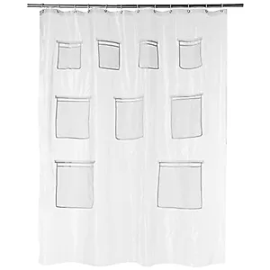 Amazon Basics 8-Gauge PEVA Shower Curtain or Liner with Mesh Storage Pockets - 72" x 72", Clear