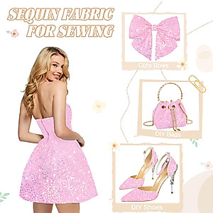 FUHSY Sequin Fabric by The Yard Sequin Pink Fabric Sparkly Sequin Material Fabric Iridescent Mermaid Fabric 1 Yard Large Sequins Sewing Fabric Glitter for Costume Dresses Clothing DIY Crafts