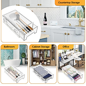 tipatyard Fridge Drawers 4 Pack Clear Pull Out Stackable Food Storage Containers Box Refrigerator Drawer Organizer Bins with Handle