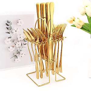 snplowum 1pcs Gold Cutlery Stand, Stainless Steel Silverware Holder Kitchen Hanging Tableware Storage Rack, Holds 24pcs, Lightweight and easy to move