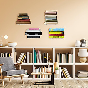 Tenceur 6 Pcs Invisible Floating Bookshelf for Wall, Heavy Duty Wall Mounted Book Organizer Acrylic Floating Shelves Holder for Books Storage Bedroom Living Room Home Office (Clear)