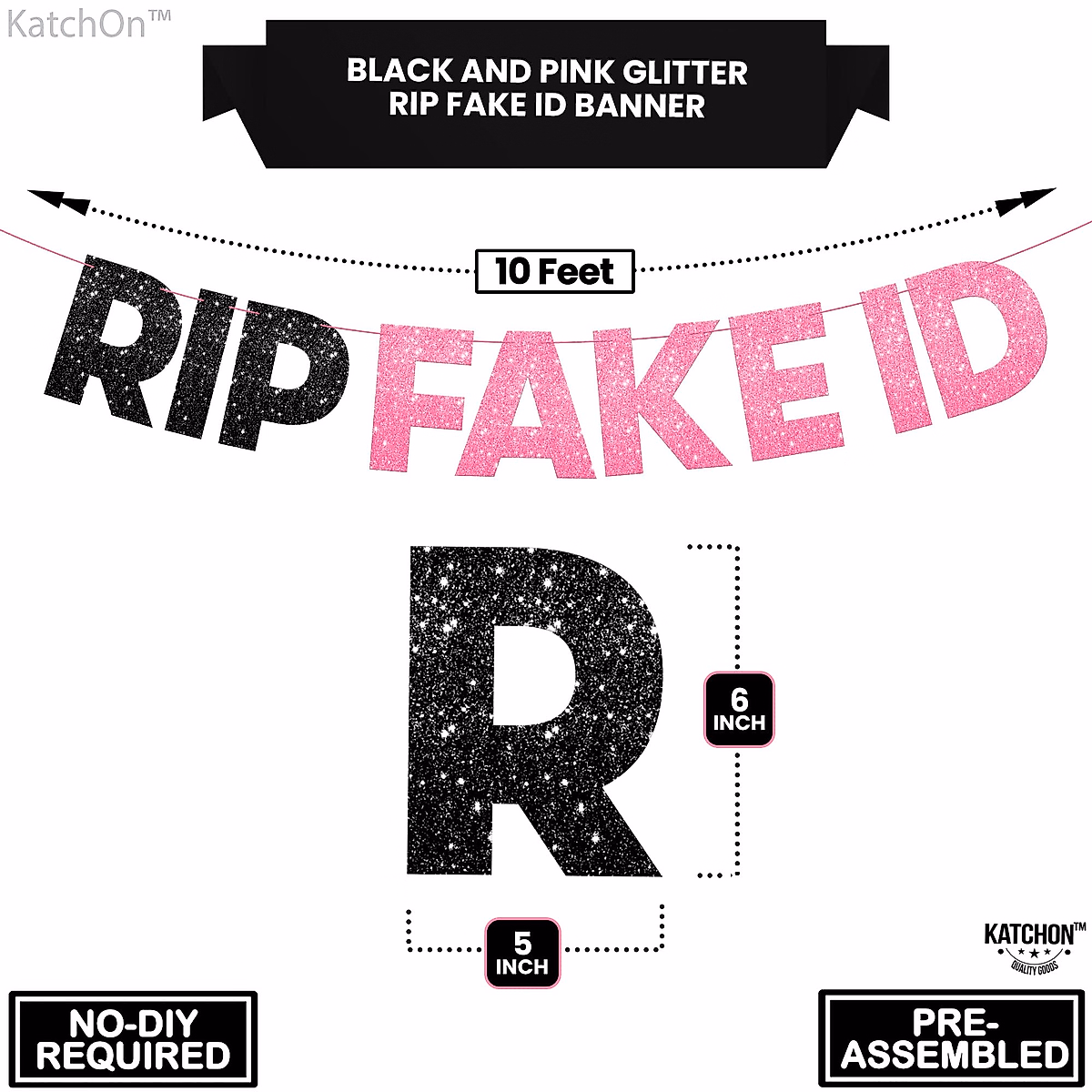 KatchOn, Black and Pink RIP Fake ID Banner - Glitter, 10 Feet, No DIY | 21st Birthday Banner, 21st Birthday Decorations for Her | 21st Birthday Sign, Happy 21 birthday decorations | Finally 21 Banner