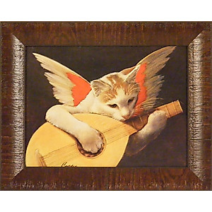 Gizmo Angel by Melinda Copper 12x15 Angel with A Lute Cat Kitten Whimsical Framed Art Print Wall Décor Picture