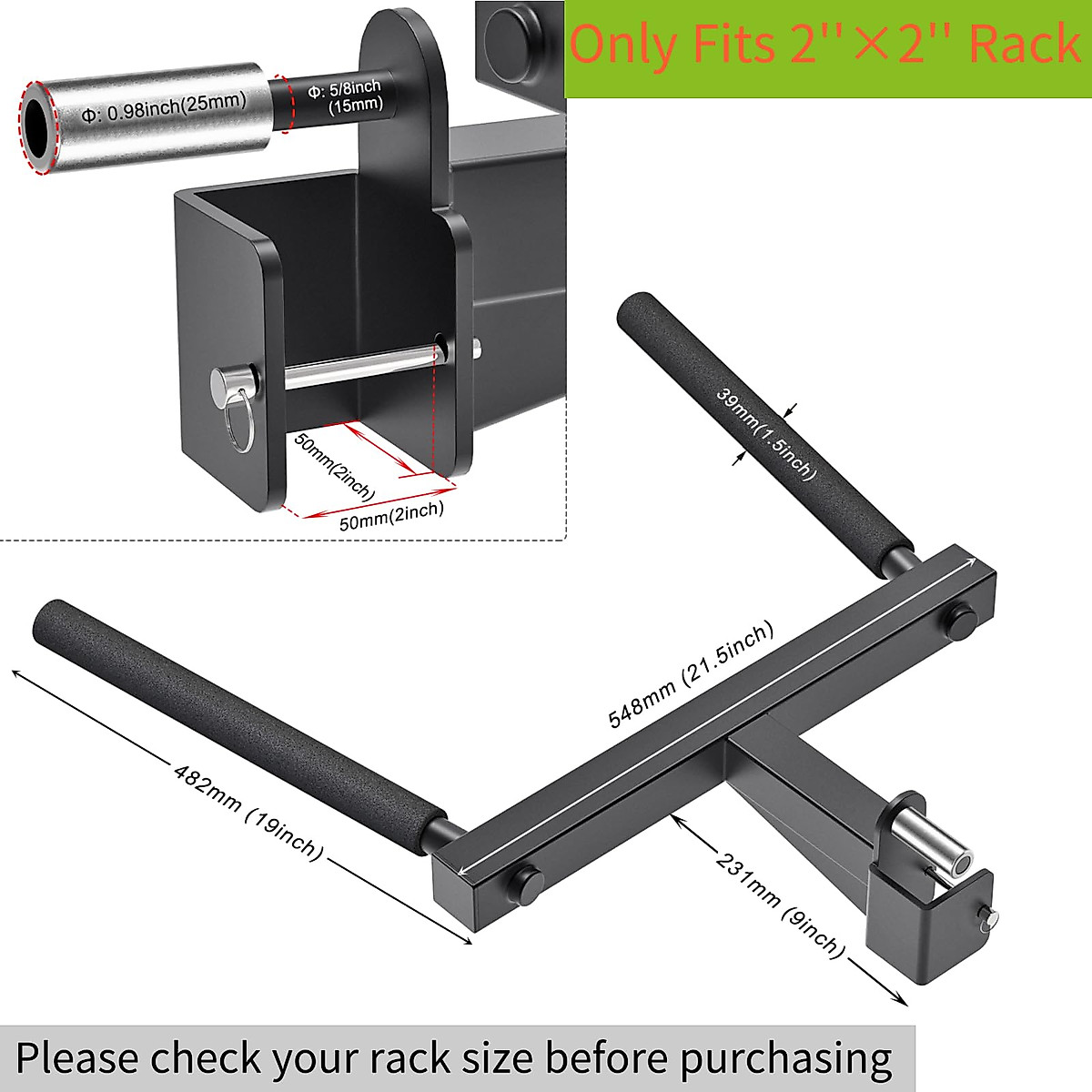 Kipika Y-Shaped Dip Bar for 2" x 2" Power Cage with 5/8" or 1" Hole - Dip Bar Attachments for Home Gym - Heavy Duty Power Rack Attachments - 2" x 2" Squat Rack Accessories for Strength Training