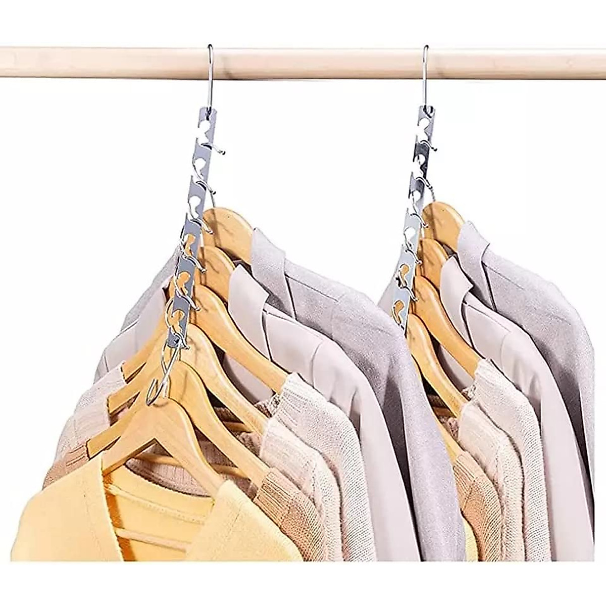 RWeLit Pack of 6 Magic Clothes Hangers Space Saving Hangers for Heavy Clothes Smart Closet Saver – Stainless Steel - Cascading Hangers Wardrobe Organizer Clothing Hanger Organizer Closet Space Saver