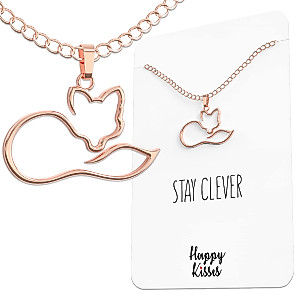 Happy Kisses Fox Necklace - Stay Clever Gift Card Message with Pendant - Charming Fox Charms Jewelry Décor for Women and Girls