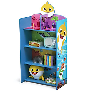 Delta Children Wooden Playhouse 4-Shelf Bookcase for Kids, Baby Shark, 10.23"D x 19.88"W x 40.35"H