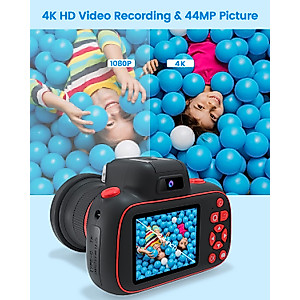 MOREXIMI Upgarded Kids Camera, 4K Digital Camera for Kids with Shutter AF, Rotable Zoom Lens, Video Camera Toy for 8-12 Years Old Boys Girls, Best Christmas Birthday Gifts, with 64G SD Card