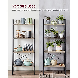 VASAGLE Ladder Shelf, 4-Tier Bookshelf, Storage Rack, Bookcase with Steel Frame, for Living Room, Home Office, Kitchen, Bedroom, Industrial Style, Greige and Black ULLS44MB