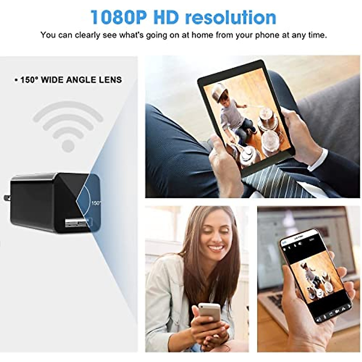 Hidden Camera Charger Spy Camera Hidden Cameras HD 1080P Wireless Mini Spy Camera with WiFi Night Vision and Motion Detection Small Camera for Home Security Nanny Cam