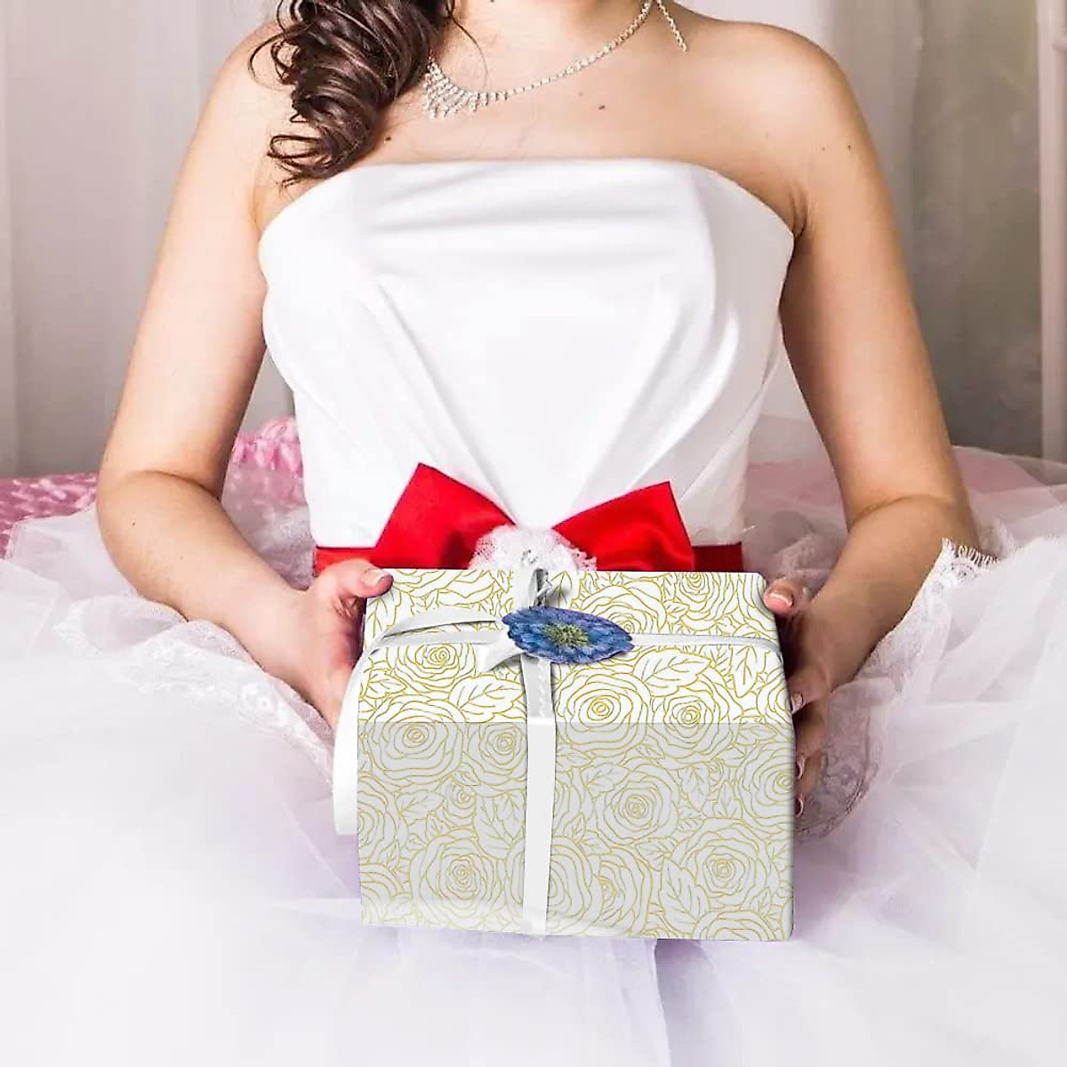 Rose Wrapping Paper On White Gift Wrapping Paper 4 Sheets Folded Flat 20x30 Inches Per Sheet, Flower Gift Wrap for Wedding, Birthday, Bridal Showers,Mother's Day, Valentine's Day Holiday Christening and More Occasion