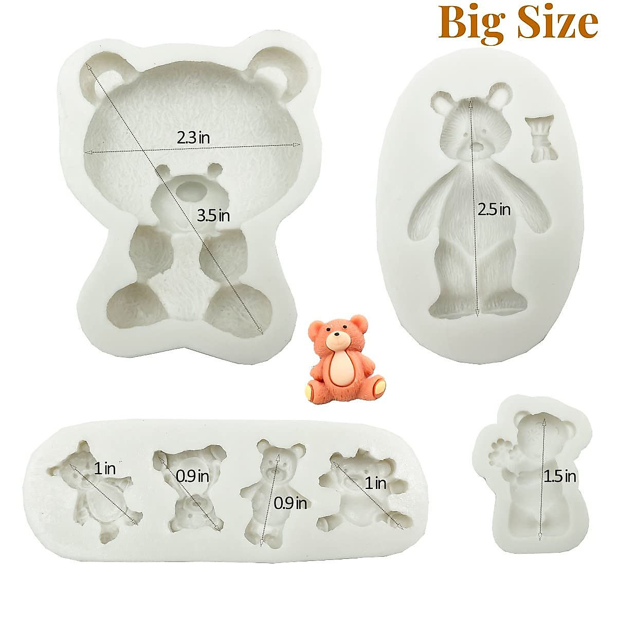 3D Bear Silicone Fondant Molds, Bear Candy Chocolate Molds for DIY Cake Fondant Cookie Cupcake Cake Topper Decoration Desserts Handmade Crystal Sugar Crafts for Baby Shower Party Set of 4