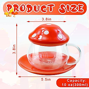 BINBE Cute Mushroom Cup,Heat Resistant Glass Tea Cup with Lid & Filter Infuser &Tray Kawaii Gifts Mushroom Mug for Coffee,Loose Leaf Tea,Milk (Orange)