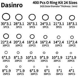 400 Pcs Rubber O-Rings Assortment Kit, 24 Sizes Rubber O-Ring Sealing Seal Assortment Set for Faucet, Hose, Automotive Repair, Plumbing, Gas, O Rings Kit