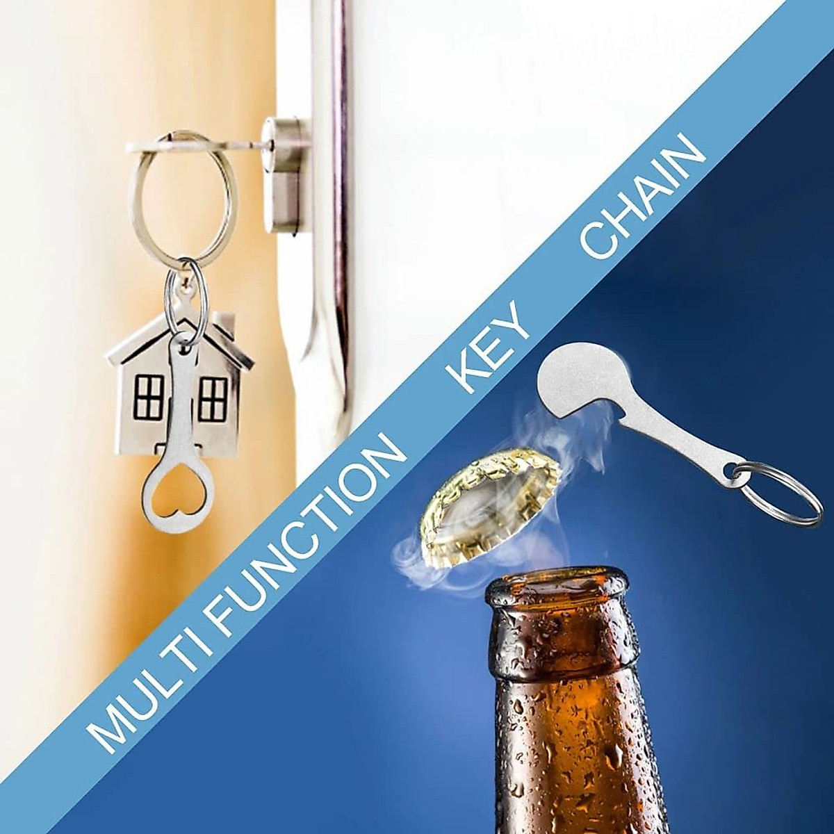 Stainless Steel Shopping Trolley Token, Metal Coin Holder Couple Key Chain DIY Shopping Cart Token, Wine Bottle Opener Bag Pendant(1pc silver)