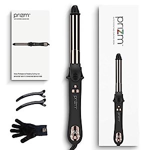 Prizm 1 Inch Wavy Professional Rotating Curling Iron, Nano Titanium Auto Spin Curling Wand Hair Curler with 11 Adjustable Temps 250°F to 450°F, Anti-Scald & Dual Voltage