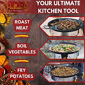 Paelluxe Complete Paella Pan Burner & Stand Set 12 Servings - Dual Propane - 18-Inch Steel Pan - Portable Gas Stove - Wok, Pots, Cast Iron - Ideal for Camping Grill, Backyard