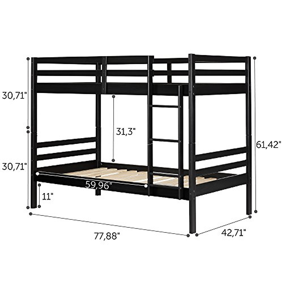 South Shore Induzy Industrial Bunk Beds, Matte Black,