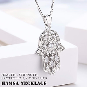 Aniu 925 Sterling Silver Jewelry for Women, Hamsa Hand of Fatima Evil Eye Jewelry with Cubic Zirconia, Comes with Black Jewelry Gift Box