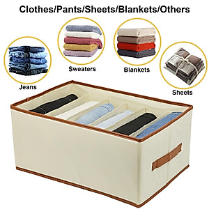 Fordonral Set of 4 Extra Large Clothes Organizer Closet Organizer 6 Compartments for Jeans Sweater Sheet Shirt Divided Clothing Storage Box for Closet,Wordrobe,Bedroom,Shelf