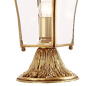 MODEBHD European Copper Brass Column Lamps Victoria Glass Lantern Outdoor Table Lamp Waterproof Pillar Lawn Garden Lamp E27 Decoration Villa Landscape Grass Door Street Post Light Fixture