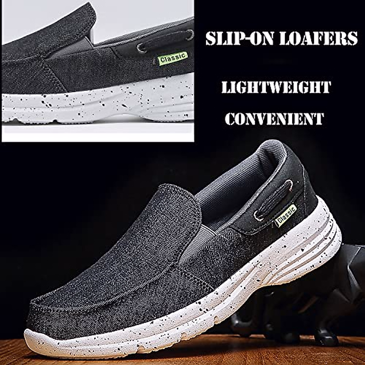 Mens Casual Canvas Slip on Loafers Shoes Cloth Shoes Comfortable Boat Shoes Leisure Fashion Sneakers for Male Black