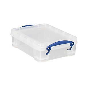 Really Useful Box 1.75 Liter Plastic Stackable Storage Container with Snap Lid & Built-In Clip Lock Handles for Home or Office Organization, 4 Pack