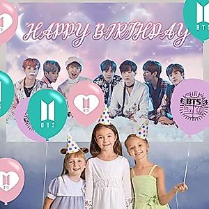 BTS Bangtan Boys Happy Birthday Backdrop Cartoon BTS Banner Poster for Bangtan Boys Fans Girls BTS Theme Party Decorations Kpop Bangtan Boys Birthday Supplies Background Studio Shoot Photo Props Booth
