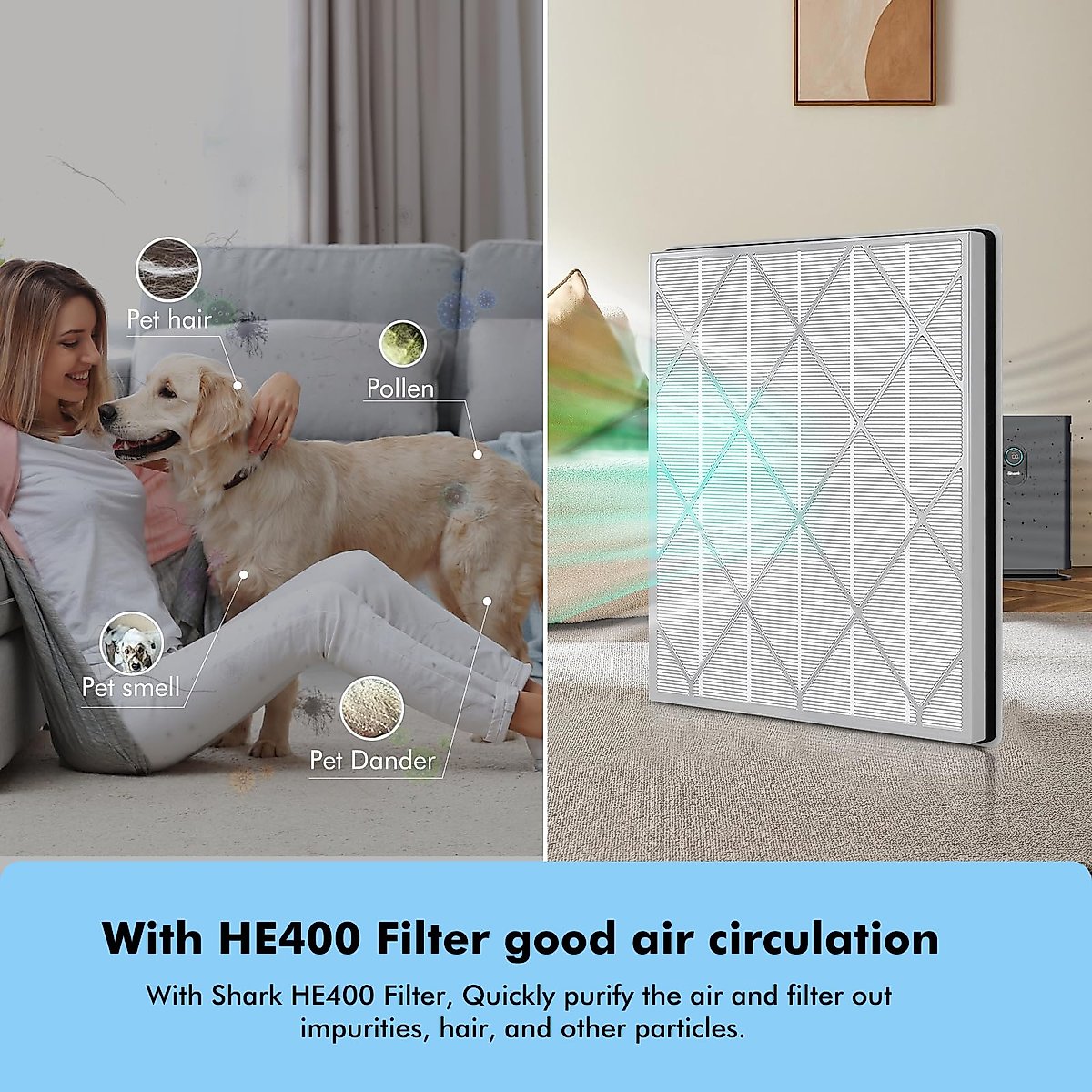 1 Pack HE401 Filter Replacement for Shark Air Purifier 4, HE401 HE402 HE405 HE400 Filter with Pre-Filter, Activated Carbon Filter and H13 True HEPA Filter