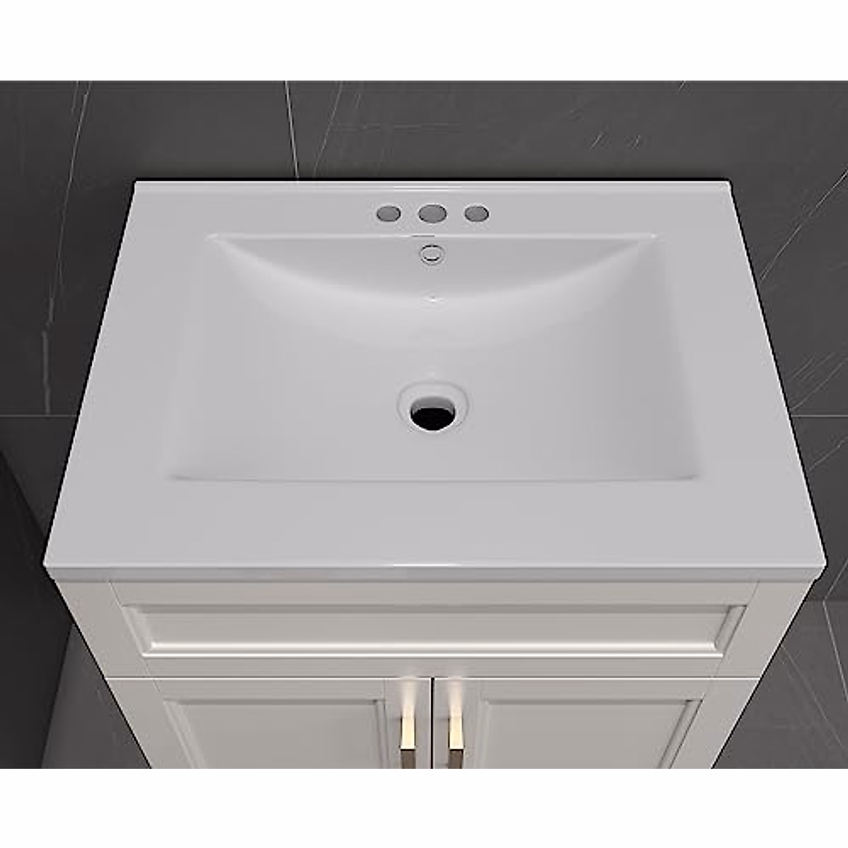 Bathroom Vanity with Sink 24 Inch, Wooden Double Door Bathroom Storage Vanity, Small Quick Assembly Bathroom Cabinet, White & Grey, White - Faucets and Downpipes Not Included (White)