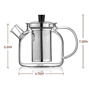 800ml Glass Teapot (2-Pack) with Removable Infuser Ehugos 27OZ Stovetop Safe Small Tea Pot, Blooming and Loose Leaf Hand Crafted Kettle for Women and Adult with Stainless Infuser