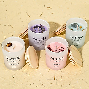 Aromatherapy Soy Candle Gift Set. Healing Crystals and Dried Flowers -80 Hours of Clean Burn. Lavender Jasmine and Rose. Stress Relief. Meditation. Manifestation. Birthday Gift. Appreciation Gift.