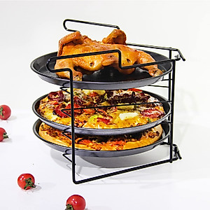 VANLAMNI Pizza Baking Set with 1 Wire Metal Pizza Rack and 3 Circular Pizza Pans,11 inch Non-stick Pizza Trays for Oven