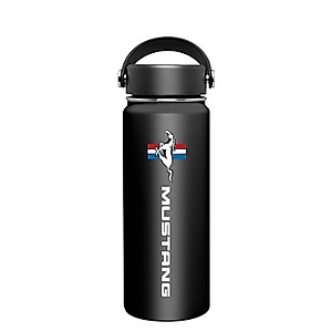 iPick Image for Ford Mustang Tri-Bar Laser Etched 18 oz Dual-Wall Insulated Black Stainless Steel Water Bottle Travel Tumbler Mug