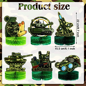 6 Pieces Army Military Honeycomb Centerpieces Camo Party Tank Camouflage Party Decorations Supplies 3D Birthday Theme Cakes Balls Table Topper Photo Props for Soldier Camouflage Baby Shower